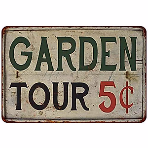 Pozino Vintage Metal Sign Garden Tours 5 Cents Cute Tin Sign Home Cafe Bedroom Wall Decoration Easter Mother's Day Best Gifts for Friends Family Neighbors 8X12 inch