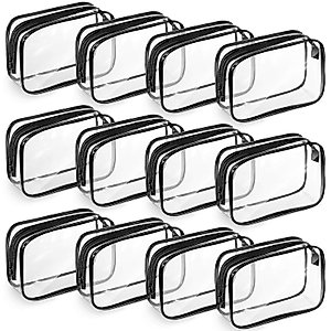 Weewooday 12 Pieces Clear Cosmetics Bag PVC Zippered Clear Toiletry Carry Pouch Cosmetic Makeup Bag Waterproof Makeup Vinyl Plastic Organizer Case for Vacation Bathroom(Black,Medium)