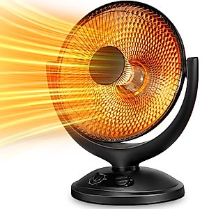 Kismile Oscillating Parabolic Space Heater with Thermostat and Timer, Radiant Dish Heater with Tip-Over and Overheating Protection For Indoor Use, 1000w