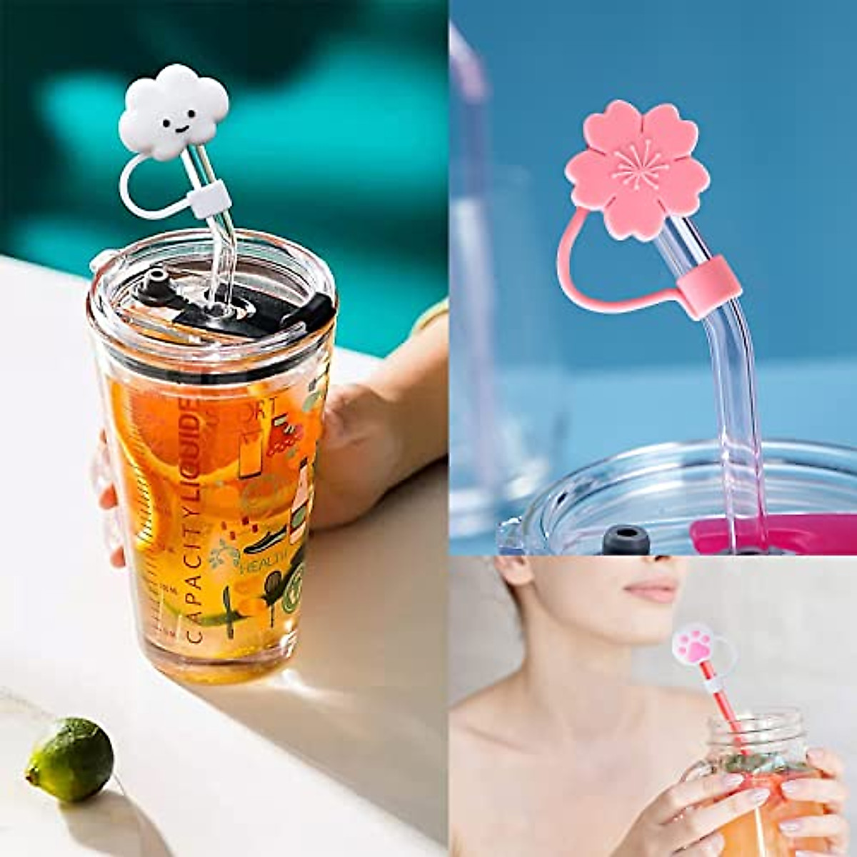 Silicone Straw Tips Covers Cap: 8 Pack Reusable Drinking Straw Tips Lids, Straw Tips Cover Straw Toppers Drinking Straw Cover, Straw Topper for Stanley Cup, 1/4Inch Straw Tips
