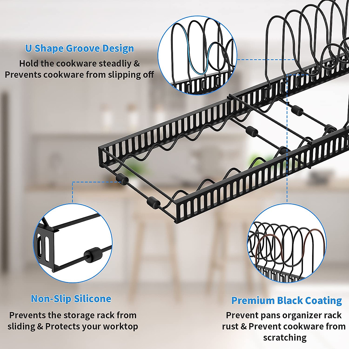 Pot Rack Organizer for Under Cabinet-Expandable Pots and Pans Organizer with 10 Dividers & 2 DIY Methods,Pots Lid Organizer Holder for Kitchen Cookware,Cookie Sheet Organizer Rack for Cabinet