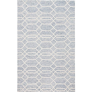 8' X 10' Blue And Ivory Wool Geometric Tufted Handmade Stain Resistant Area Rug