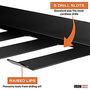 Iron Forge Tools Power Tool Organizer for Shop & Garage - Heavy Duty Drill Power Station, Wall Mounted Rack With 5 Drill Storage Slots - Fully Assembled - Solid Steel Workshop Organization and Storage