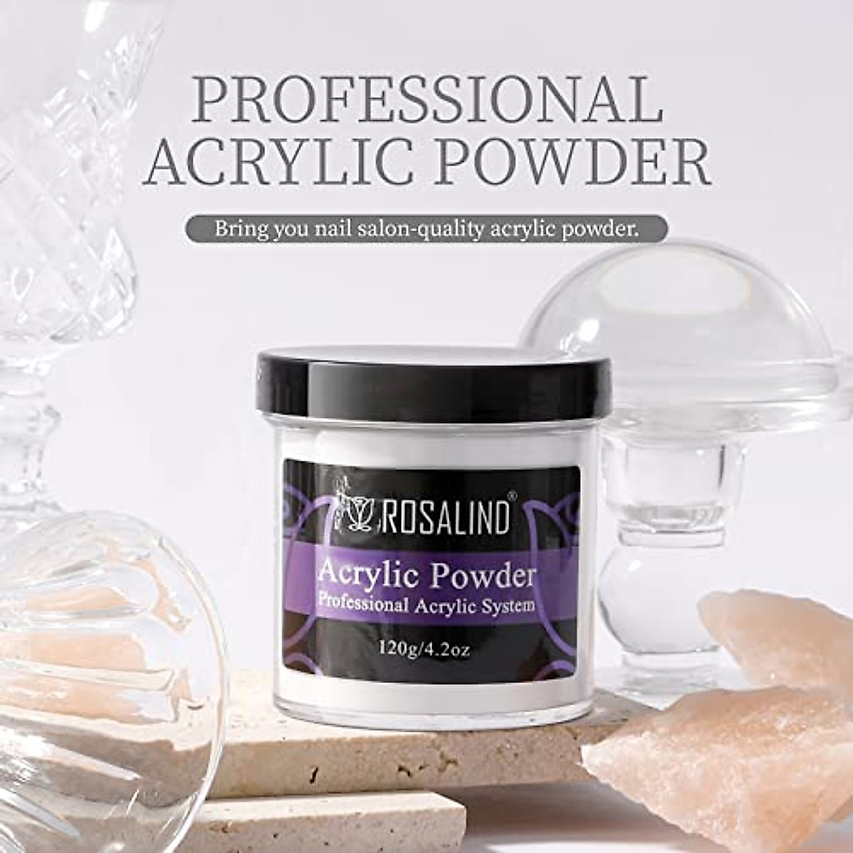 ROSALIND 4.2oz Clear Acrylic Nail Powder Clear Nail Acrylic Powder for Nail Acrylic Extension Professional Polymer Nail Acrylic Powder Clear Nails carving French Nail Extension, No Nail Lamp Needed