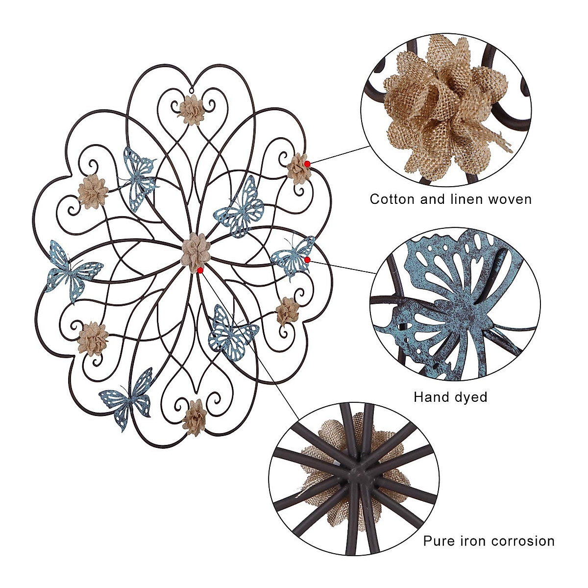 Homebeez Metal Wall Decor- Butterfly Wall Sculpture Flower Wall Hanging Art Decorations for Front Porch Living Room Bedroom Office Indoor Outdoor Garden (Butterfly-3)