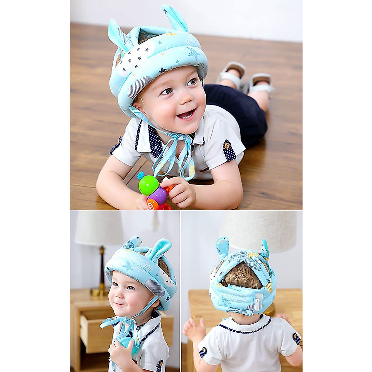 JunNeng Baby Walker Head Helmet Toddler Head Protector Bumper Bonnet with Knee Pads&Anti-Slip Socks (Crown)