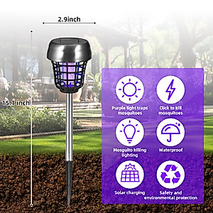 Jahy2Tech Solar Bug Zapper Outdoor Mosquito Zapper Mosquito Killer Lamp for Patio Backyard Garden Pathway Insect Mosquito Repellent Purple and White Light (2)