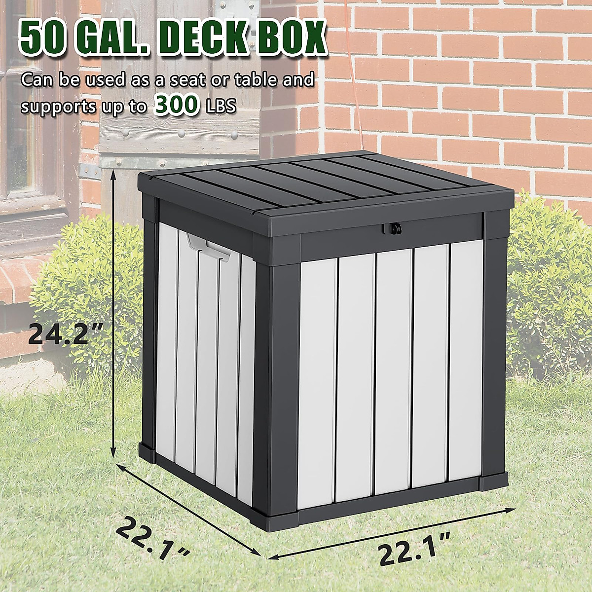 LUVING 50 Gallon Outdoor Storage Box Waterproof, Patio Storage Box with Lockable Lid, UV Resistant Outdoor Storage Bin for Indoor Patio Deck Backyard Garden Pool, White&Black