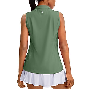 G Gradual Women's Sleeveless Golf Polo Shirts Tennis Quick Dry Collared Tank Tops V-Neck Polos for Women(Green,XL)