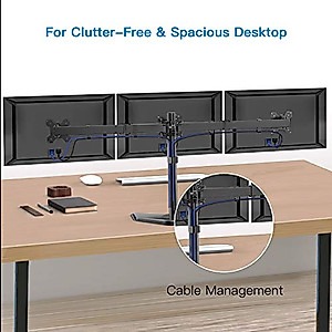HUANUO Triple Monitor Stand, Free Standing Three Monitor Desk Mount for Screens Up to 24 inch, Heavy-Duty Fully Adjustable Monitor Arm, Holds Up to 22lbs Each, VESA 75x75 or 100x100