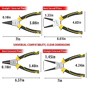 4 PCS Snap Ring Pliers Set Heavy Duty 7-Inch Internal/External Circlip Pliers Kits 5/64" Tip Straight/Bent Jaw for Ring Remover Retaining with Storage Bag