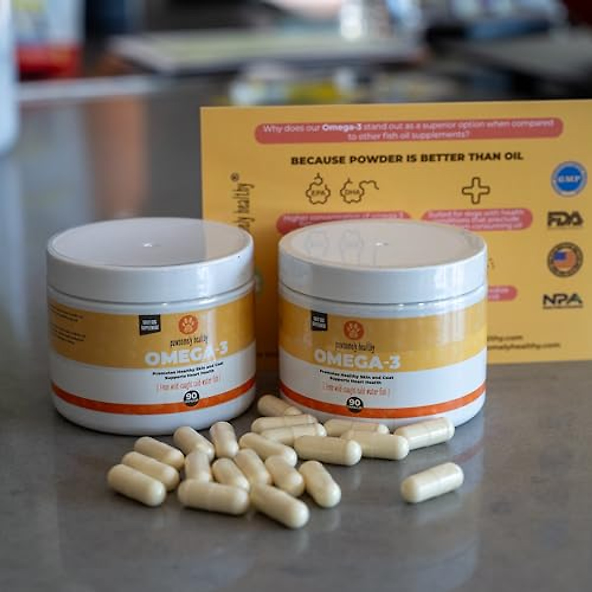 Omega-3 Fish Oil for Dogs by Pawsomely Healthy - High in EPA, DHA - Allergies, Itching, Shedding - Supports Immune System, Skin, Coat, Heart, Joints - 90 Powder Capsules