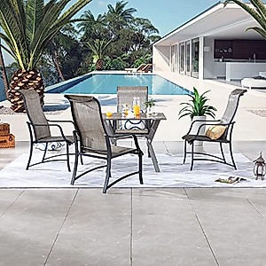 LOKATSE HOME 5 Pieces Outdoor Patio Dining Set Square Bistro Table with 2.1" Umbrella Hole and 4 Armrest Chairs for Garden Porch Backyard, Grey