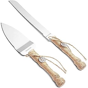 Rustic Wedding Cake Knife and Server Set (2 Pieces)