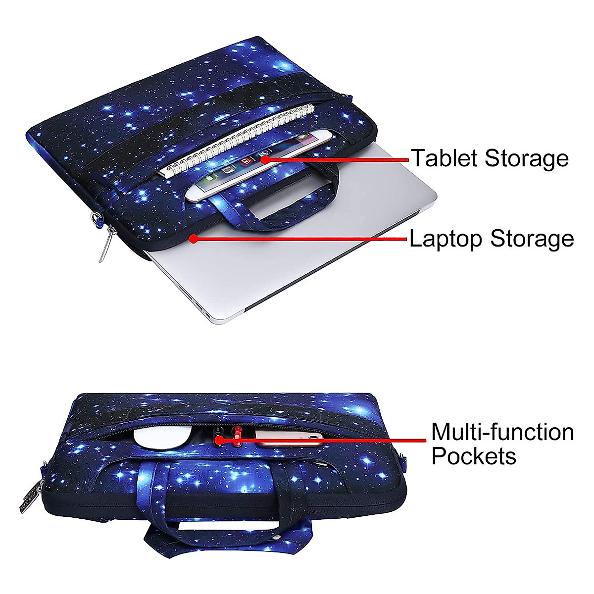 MOSISO Laptop Shoulder Bag Compatible with MacBook Air/Pro,13-13.3 inch Notebook,Compatible with MacBook Pro 14 inch 2023-2021 A2779 M2 A2442 M1,Starry Night Carrying Sleeve Case with Belt, Black