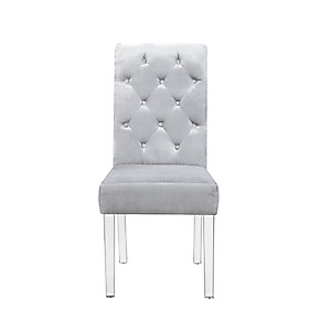 Iconic Home Sharon Dining Side Chair Button Tufted Velvet Upholstered Acrylic Legs (Set of 2) Modern Contemporary, Silver