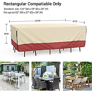 Patio Furniture Covers Waterproof, 600D Heavy Duty Outdoor Furniture Covers for Outdoor Table (124" W x 59" D x 29" H, Beige & Orange)