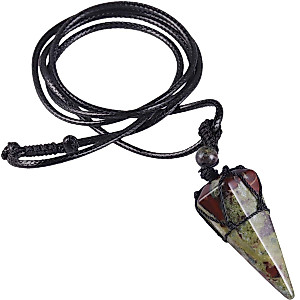 Nupuyai Healing Crystal Point Pendant Necklace for Women Men, Hexagonal Dragon Blood Stone Pendulum for Divination Adjustable Cord 18-32 Inches