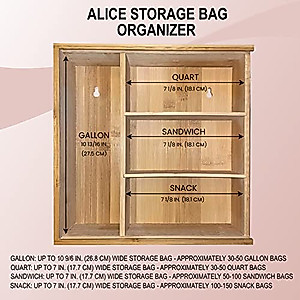 Alice Ziplock Bag Organizer | Nature Bamboo Baggie Holder | Compatible with Gallon, Quart, Sandwich, Snack, and Variety Size Food Bag | Bag Storage Organizer for Kitchen Drawer