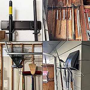 Garage Tool Organizer Wall Mount, 11 PCS Garden Tool Rack Garage Storage, 8 Heavy Duty Adjustable Hooks Steel and 3 Rails Aluminum, 450 LBS Max Load