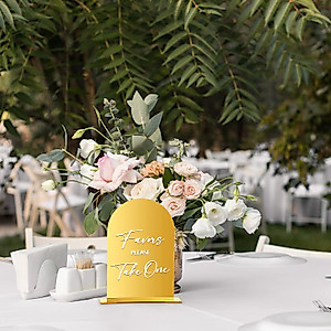 Woanger 4 Pcs Arch Acrylic Wedding Reception Signs with Stand Gold Gifts and Cards Sign with Holder Arched Round Top Welcome Wedding Signs 4 x 6 Acrylic Signs Please Sign Our Guest Book Sign for