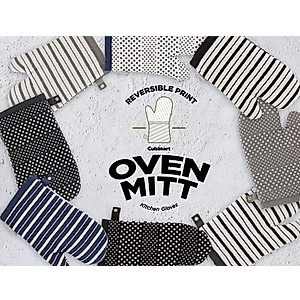 Cuisinart Reversible Print Oven Mitts, 2pk - Heat Resistant Oven Gloves Provide Protection and Safe Insulation to Handle Hot Kitchen Items - Non Slip Oven Mitt Set with Hanging Loop - Salsa Red