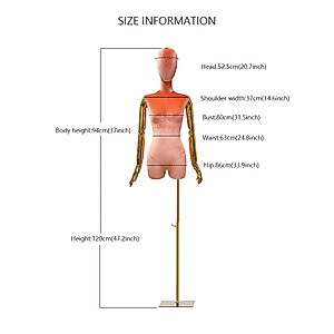 JELIMATE Female Mannequin Torso with Stand Velvet Fabric Display Retail Mannequins Dress Form Model for Boutique Display Manikin with Golden Arms