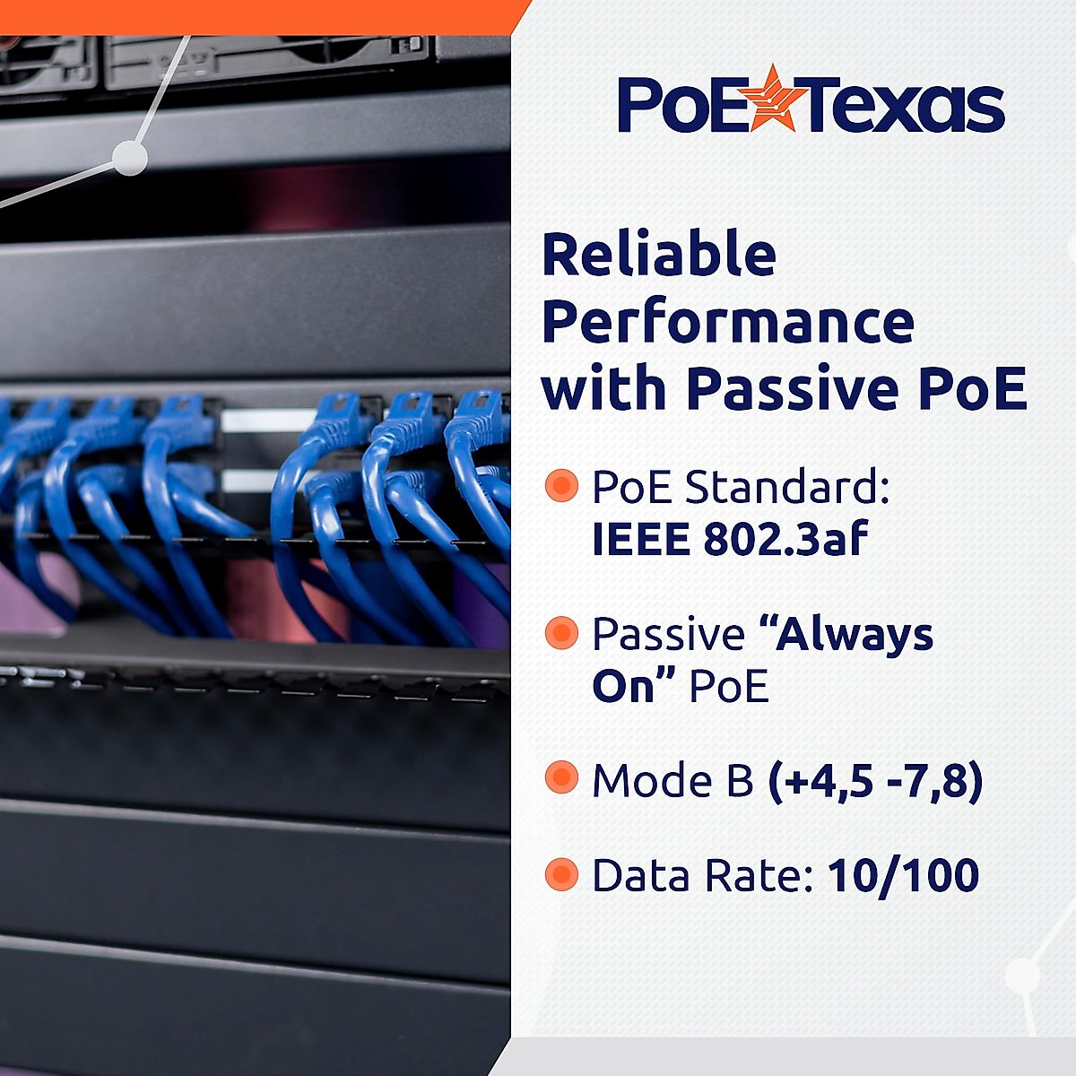 PoE Texas POE-16-48v120w | 16 Port Passive PoE Injector - Power Over Ethernet for 802.3af Cameras, IP Phones, Access Points and More with 10/100 Data