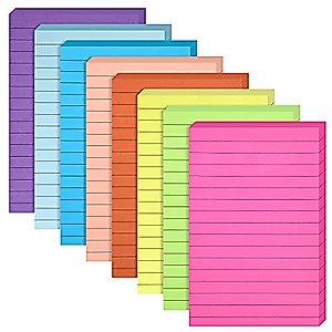 EOOUT 8 Pack Lined Sticky Notes 4x6 Inches, Bright Ruled Self-Stick Pads, Colorful Super Sticking Power Memo Pads, Strong Adhesive Notes for Home, Office, School, Meeting, 45 Sheets/pad