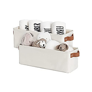 StorageWorks Narrow Storage Bins, Small Baskets for Organizing, Long Storage Basket with Handles, Fabric Storage Bins for Shelf, Beige, 2-Pack