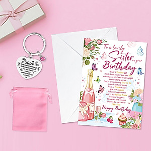 DPKOW Sister Birthday Card Sister Birthday Cards for Sister Card Birthday Gifts for Sister Keyring Engraved Sister Gifts Happy Birthday Sister Card Birthday Gifts for Sister Birthday Gift