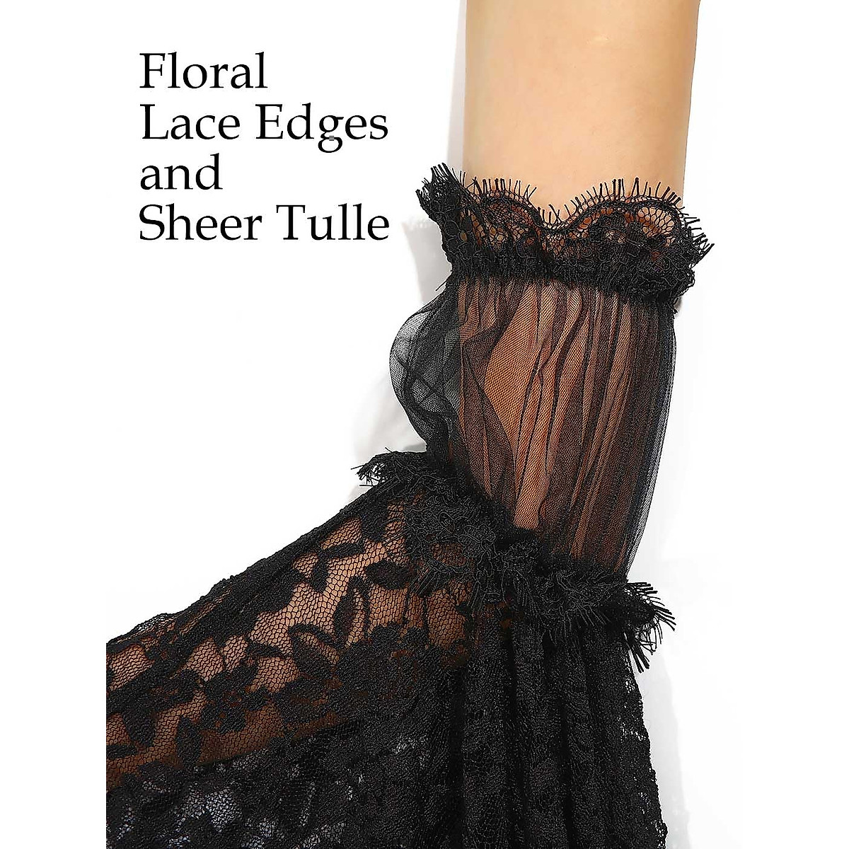 GORAIS Gothic Lace Detachable Sleeves Black Halloween Cosplay Costumes Accessories Sheer Arm Sleeves for Women