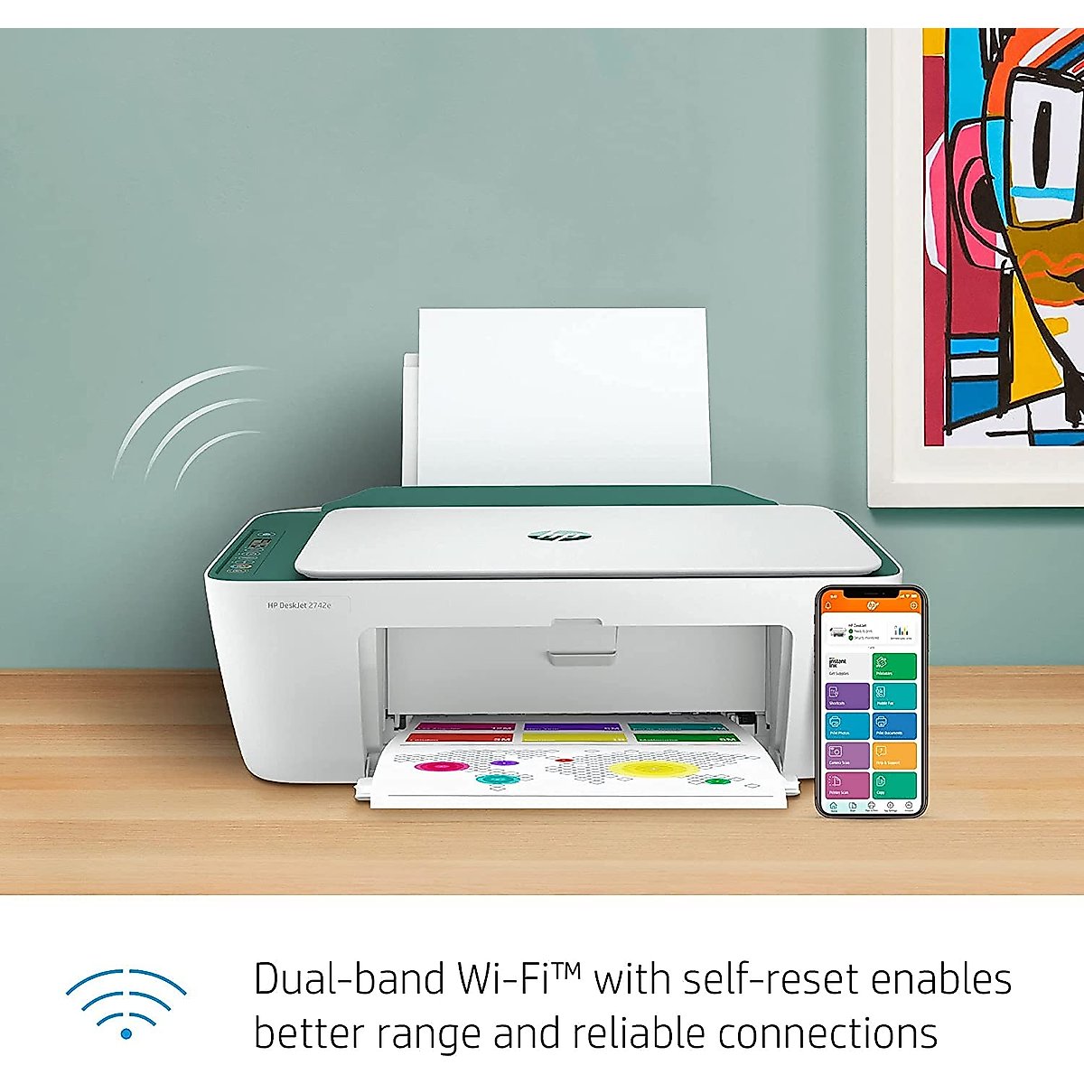 HP DeskJet 27 42e Series Wireless Inkjet Color All-in-One Printer - Print Copy Scan - Mobile Printing - USB Connectivity - Up to 7 ISO PPM - Up to 4800 x 1200 DPI - Sequoia + HDMI Cable