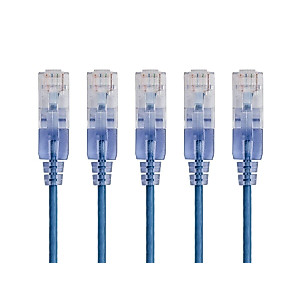 Monoprice - 129425 SlimRun Cat6A Ethernet Patch Cable - Snagless RJ45 UTP Pure Bare Copper Wire 10G 30AWG 2ft Blue 5-Pack