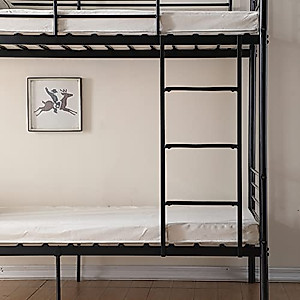 Bonnlo Bunk Bed Twin Over Twin, Twin Bunk Beds for Kids/Teens/Adults, Flat Ladder and High Guardrail, Metal Bunk Bed with Stairs, Black