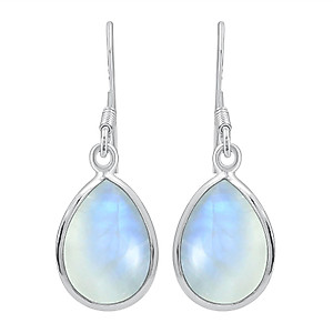 Tishavi 9.50Cts Sterling Silver Natural Moonstone Earrings For Women, White Stone Sterling Silver 925 June Birthstone Earrings Jewelry Gift For Women Mom Wife Girlfriend Sister