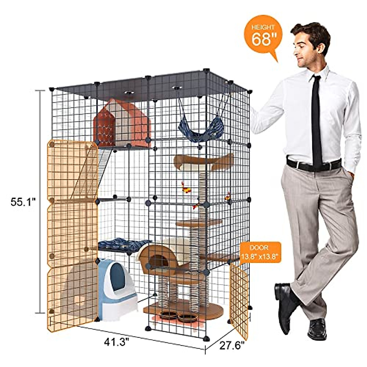 Eiiel Large Cat Cage Enclosure Indoor DIY Cat Playpen Detachable Metal Wire Kennels Crate 2x3x4 Large Exercise Place Ideal for 1-3 Cat…