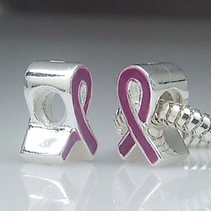 Ribbon Charm with Purple Enamel 925 Sterling Silver Cross Charm for for DIY Charms Bracelet (B)