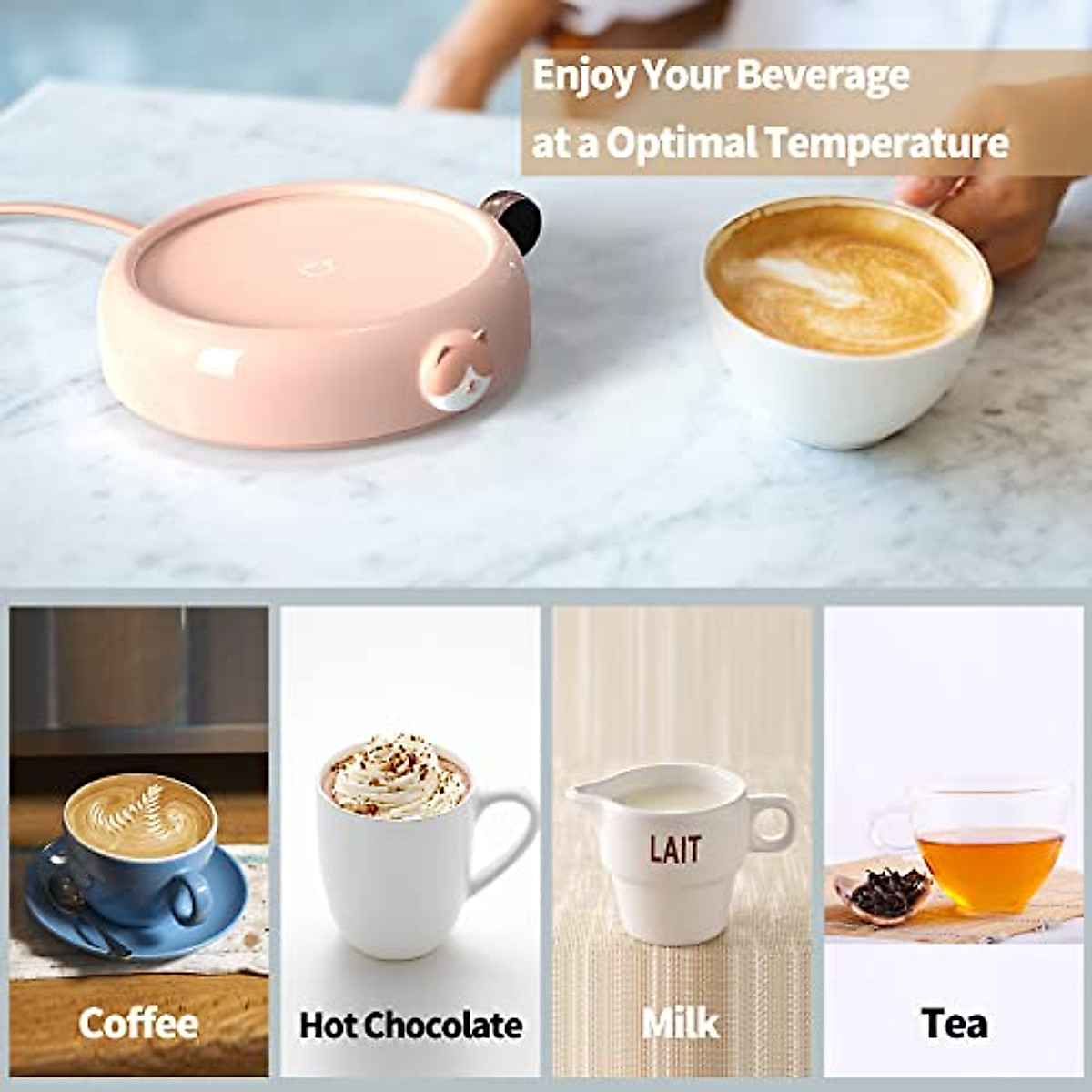 Coffee Warmer Smart Coffee Mug Warmer for Desk Auto Shut Off, 3 Temperature Setting LED Display 20W Cup Warmer for Coffee Tea Milk Beverage Candle Wax Warming Coffee Gifts Office - No Cup Pink