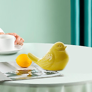 joyMerit Yellow Glazed Handcrafted Bird Figurine, Small Bird Sculpture Collectible Bird Figurine for Garden Ornaments