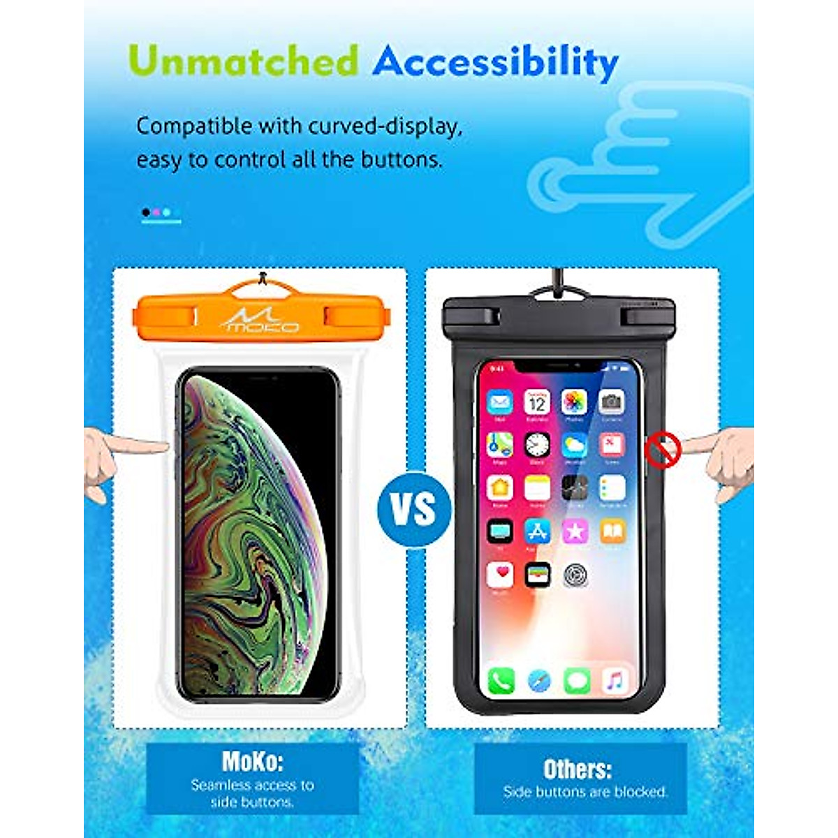 MoKo Waterproof Phone Pouch 3-Pack, Underwater Phone Case Dry Bag with Lanyard Compatible with iPhone 14 13 12 11 Pro Max X/Xr/Xs Max/SE 3, Galaxy S21/S20, up to 7.5", Orange+SkyBlue+Magenta