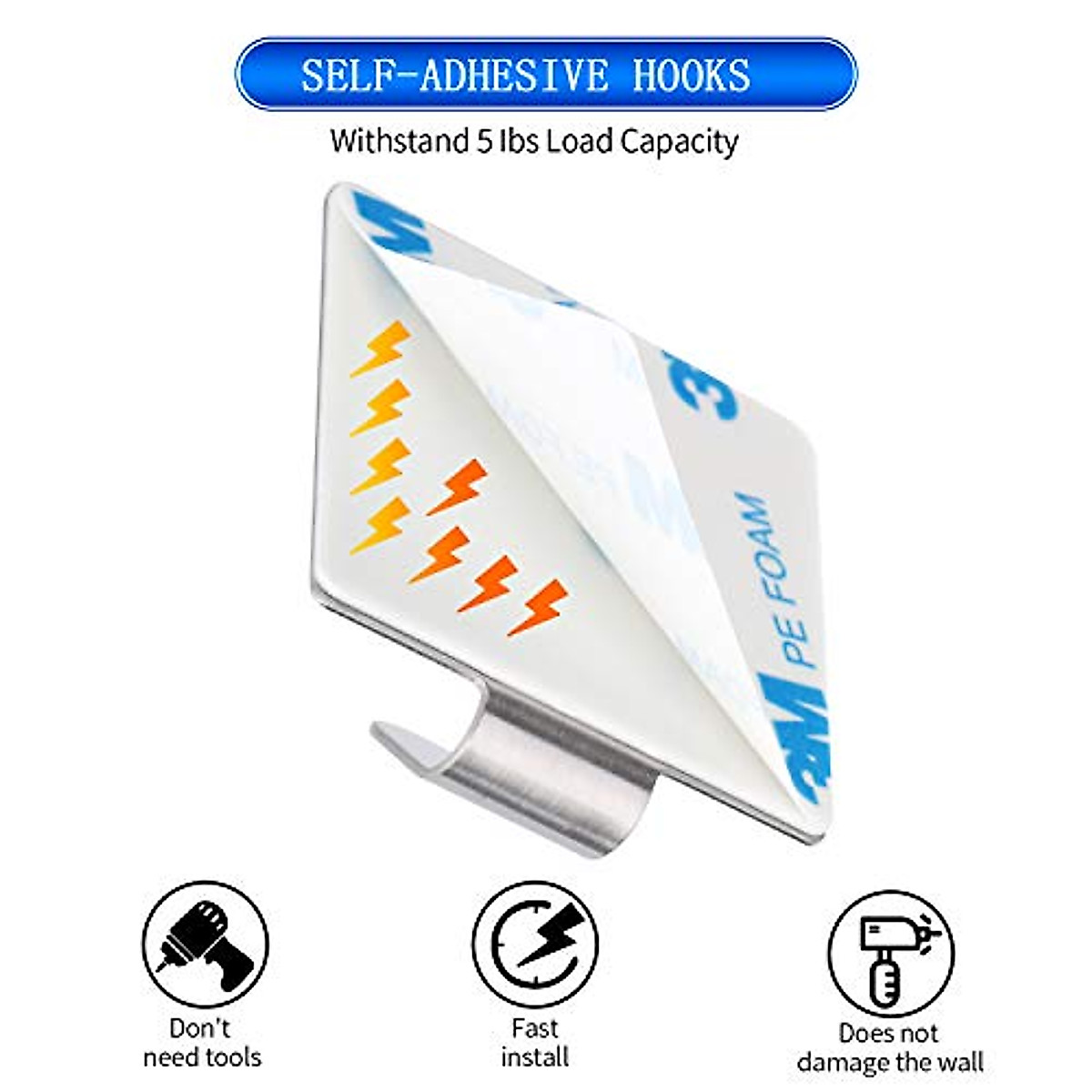 KONE Adhesive Towel Hooks Stainless Steel 4 Piecs (No Need to Put Holes)