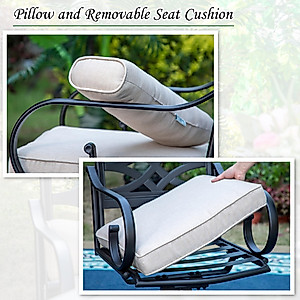 MFSTUDIO 6 Pieces Patio Umbrella Dining Sets with 4 Swivel Chairs, 1 Square Table and 1 x 9 Ft Beige Umbrella (Base Not Included), All Weather Heavy Duty Black Frame, Outdoor Furniture for 4