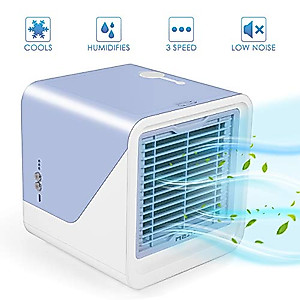 Air Cooler, Mini Portable Air Conditioner Fan Noiseless Evaporative Air Humidifier, Personal Space Air Conditioner, Mini Cooler,3 Gear Speed, LED Night, Office Cooler Humidifier & Purifier