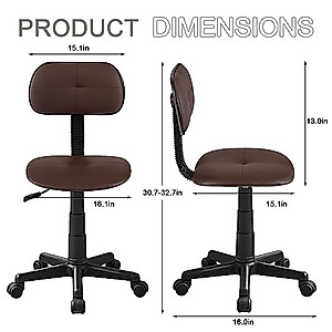 VECELO Armless Home Office Chair Low-Back Height Adjustable Stools for Desk/Computer/Task/Small Space, 360° Swivel, Set of 4, Coffee