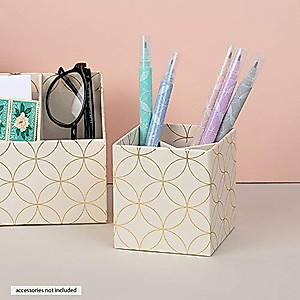 Erin Condren Designer Desk Accessories - Designer Desk Organizer Set (4 Pieces) - Mid Century Circles Outline. Stylish Storage For Papers, Magazines, Pens & Pencils, Paper Clips & More
