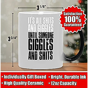 GR8AM Text Revealing Tea Cup 12oz - It's All Shits and Gigles - Funny Coffee Mug for Men & Cute Coffee Cups for Women. Best Big Coffee Cups for Stocking Stuffers or Cute Gifts for Women