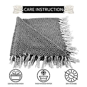 Black Throw Blanket Woven Country Rustic 100% Cotton Luxury Quality Sofa Couch Bed Throws Mini Diamond 50 x 60 Inches
