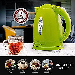 Ovente Electric Kettle 1.7 Liter Cordless Hot Water Boiler, 1100W with Automatic Shut-Off and Boil Dry Protection, Fast Boiling BPA-Free Portable Instant Heater for Making Tea, Coffee, Green KP72G