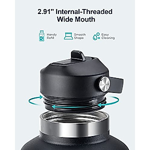 BUZIO 64oz Insulated Water Bottle with Straw Spout Lid, Half Gallon Double Wall Vacuum Stainless Steel Food-Grade Water Jug with Carrying Sleeve, Wide Mouth Leak Proof Water Flask, Keep Cold Hot